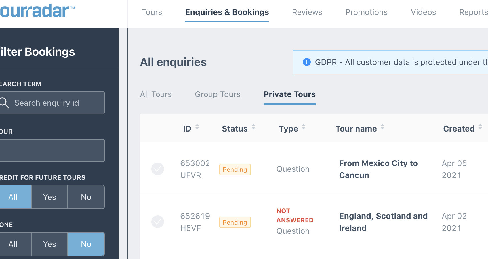 How to Filter Enquiries & Bookings by Group Type?